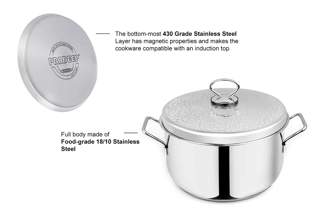 Pradeep Stainless Steel Sandwich Bottom Cookpot (SANO) with Design lid